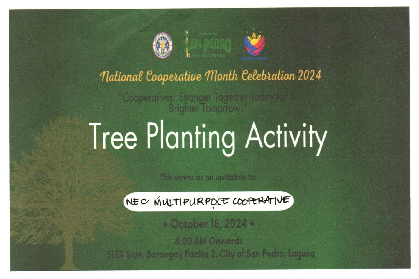 TREE PLANTING ACTIVITY - NEC MCP SAN PEDRO - NEC Multipurpose Cooperative
